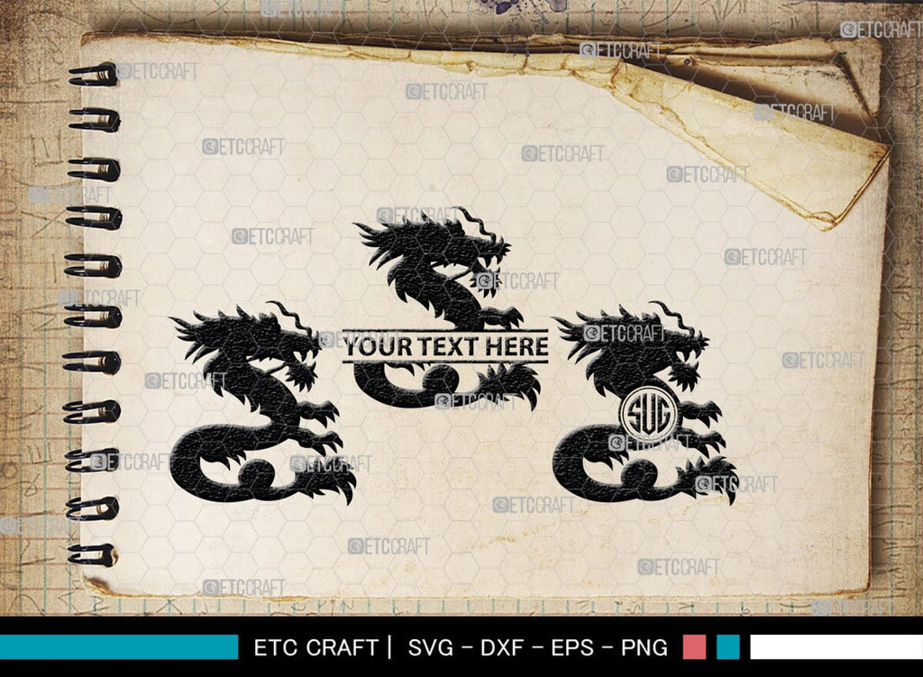 Chinese Dragon Monogram, Chinese Dragon Silhouette, Chinese Dragon SVG ...