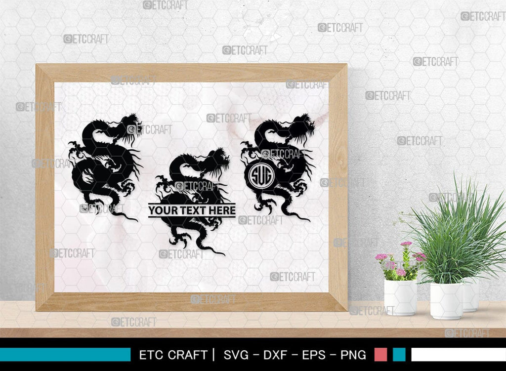 Chinese Dragon Monogram, Chinese Dragon Silhouette, Chinese Dragon SVG ...