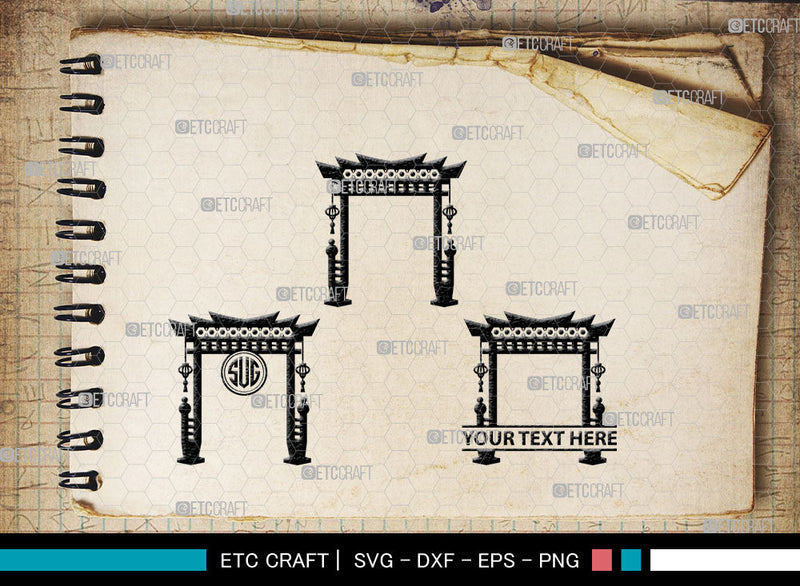 Chinese Gate Monogram, Chinese Gate Silhouette, Chinese Gate SVG ...