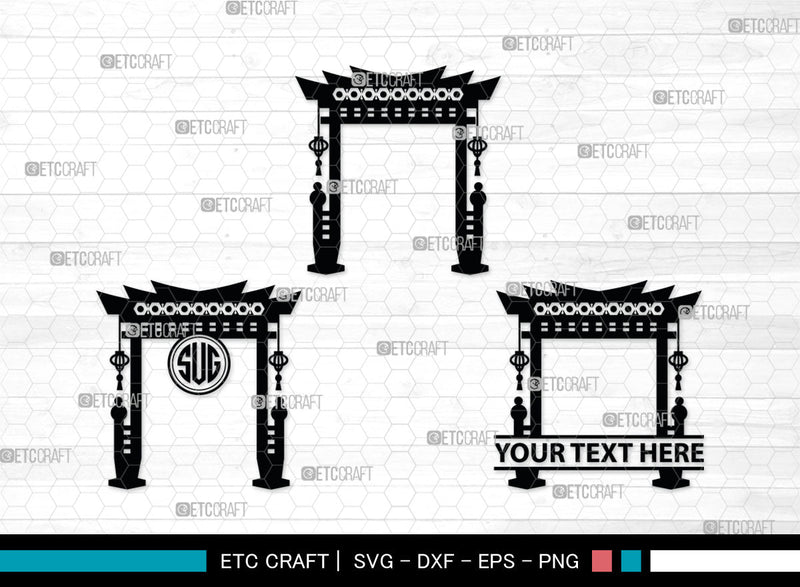 Chinese Gate Monogram, Chinese Gate Silhouette, Chinese Gate SVG ...
