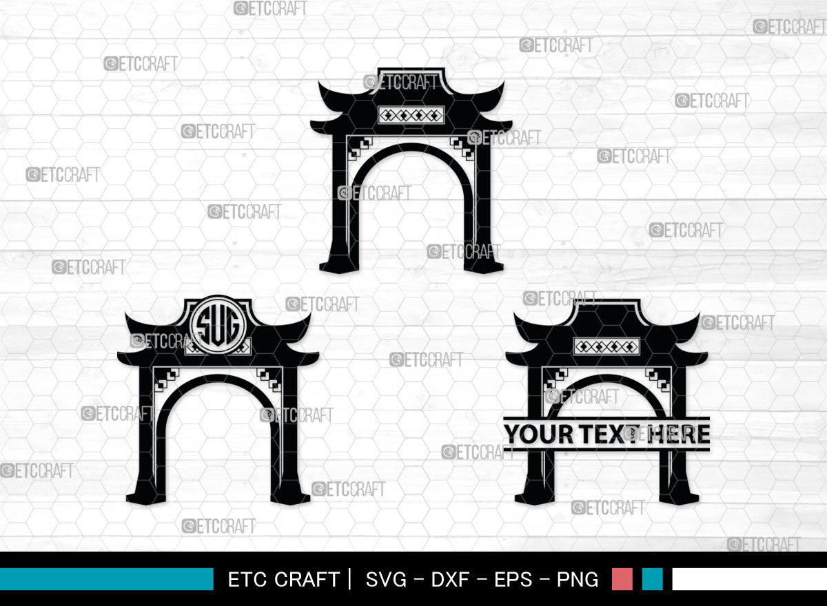 Chinese Gate Monogram, Chinese Gate Silhouette, Chinese Gate SVG, Chinese Svg, Torii Gate Svg ...