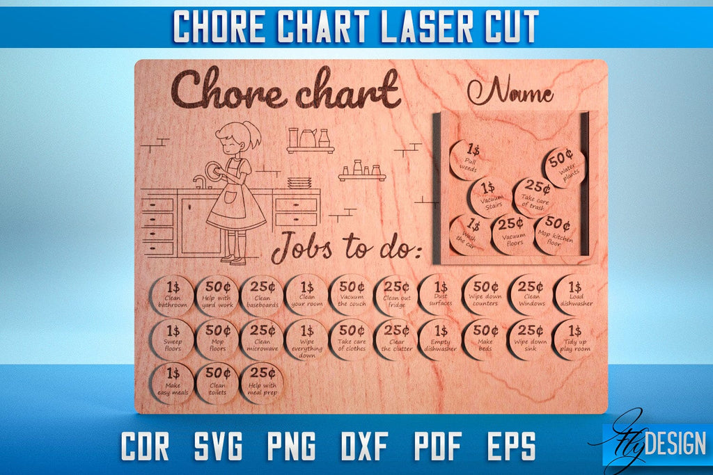 Chore Chart Laser Cut SVG | Chore Chart SVG Design | CNC Files - So Fontsy