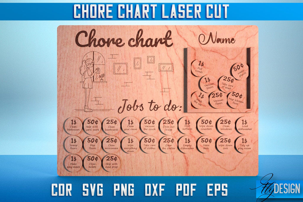 Chore Chart Laser Cut SVG | Chore Chart SVG Design | CNC Files - So Fontsy