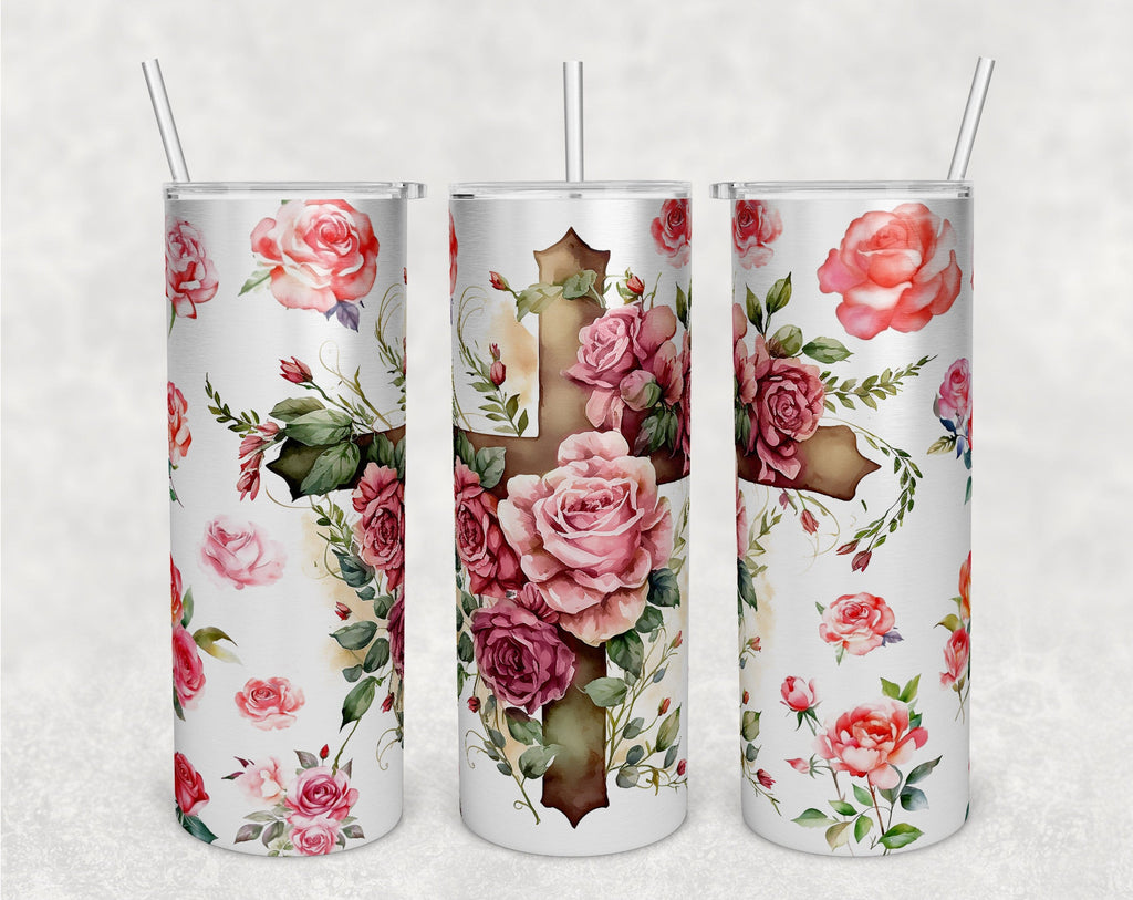 Christian Cross Tumbler Wraps Bundle, 20 Oz Skinny Tumbler Floral Cross ...