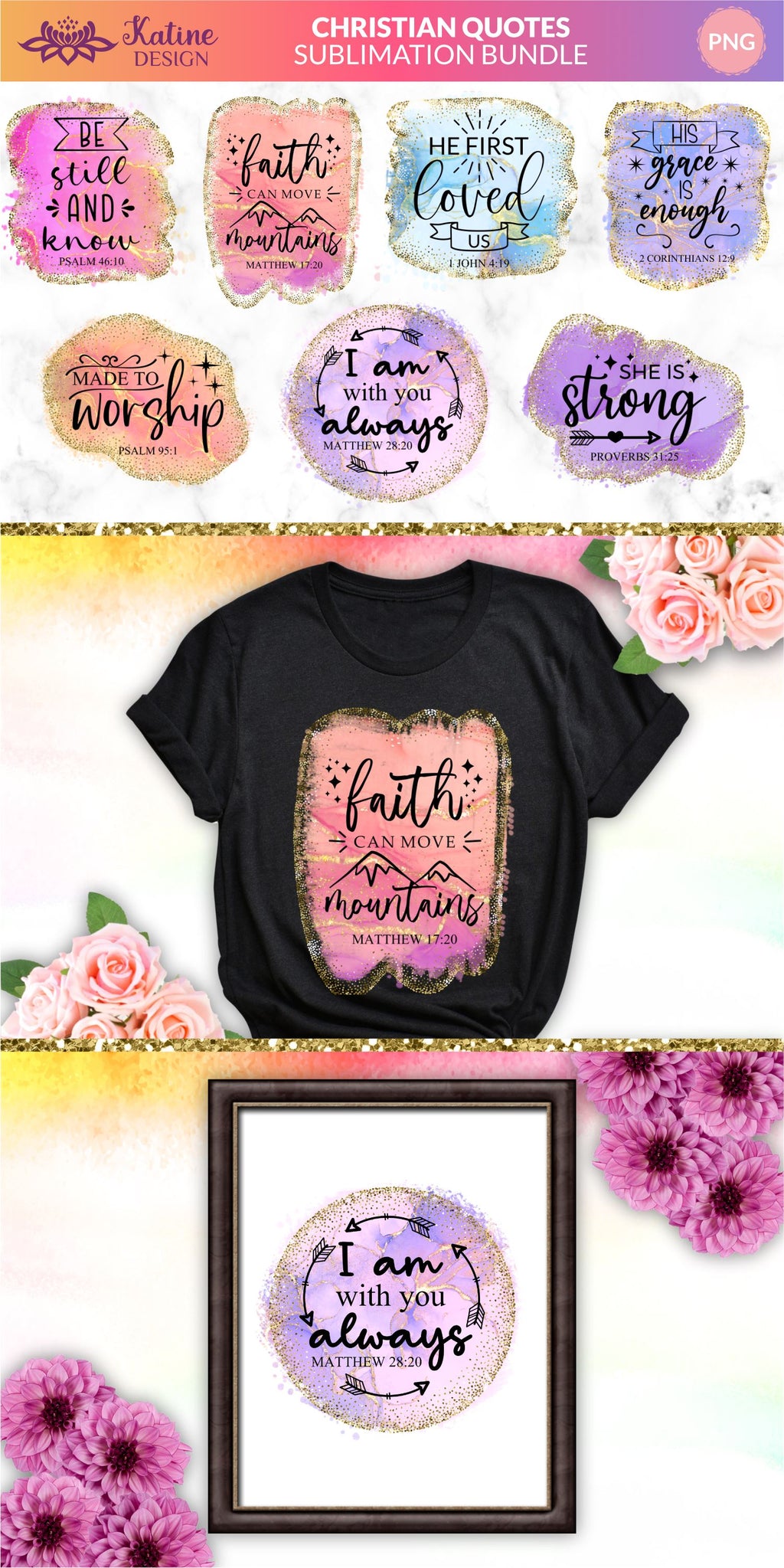 Christian Sublimation Bundle Faith Religious Quote Designs. - So Fontsy