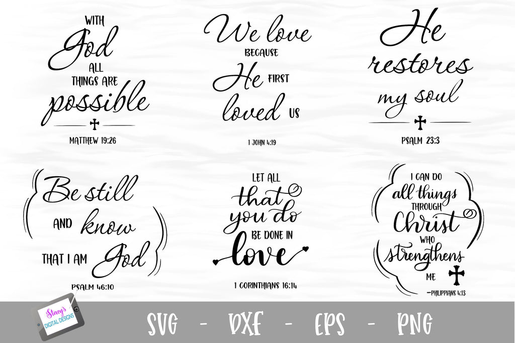 Christian SVG Bundle - 6 Bible Verse Designs - Scripture Bundle - So Fontsy