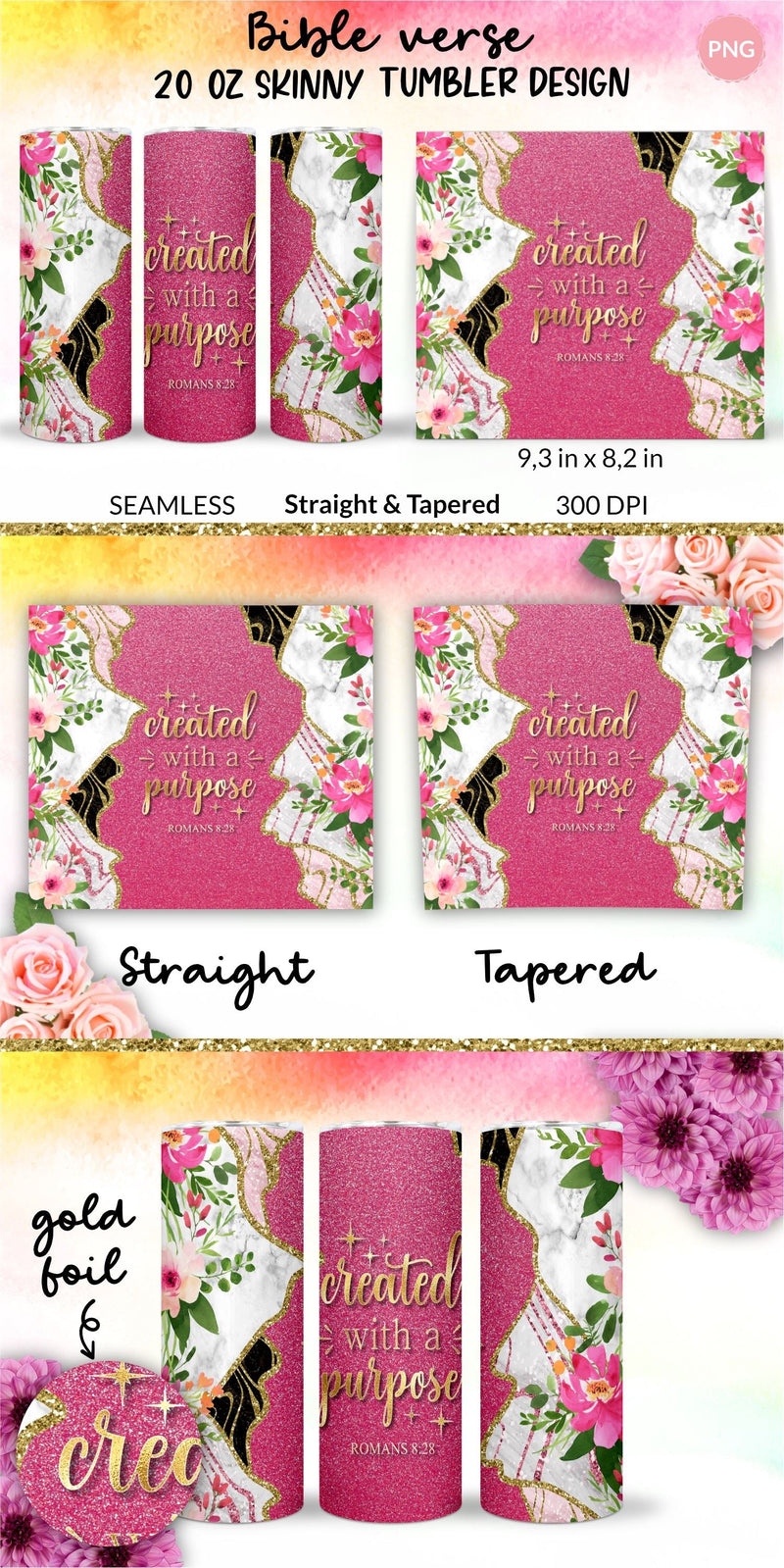 Christian Tumbler Created with a purpose, Bible verse Tumbler ...