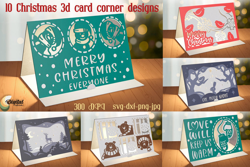 Christmas 3d Card Corner Bundle 3D Christmas Cards SVG. XMas Card - So ...