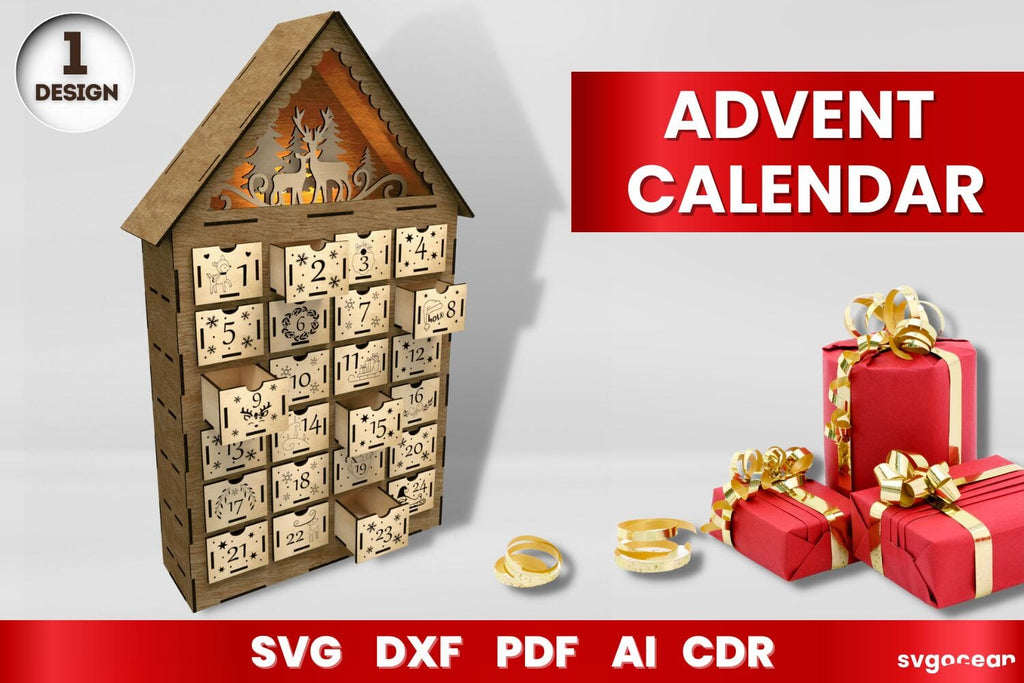 Christmas Advent Calendar | Laser Cut | Glowforge - So Fontsy