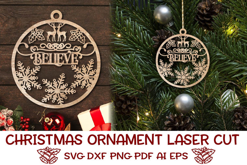 Christmas Bauble Laser cut file. Christmas SVG Laser Cut. - So Fontsy