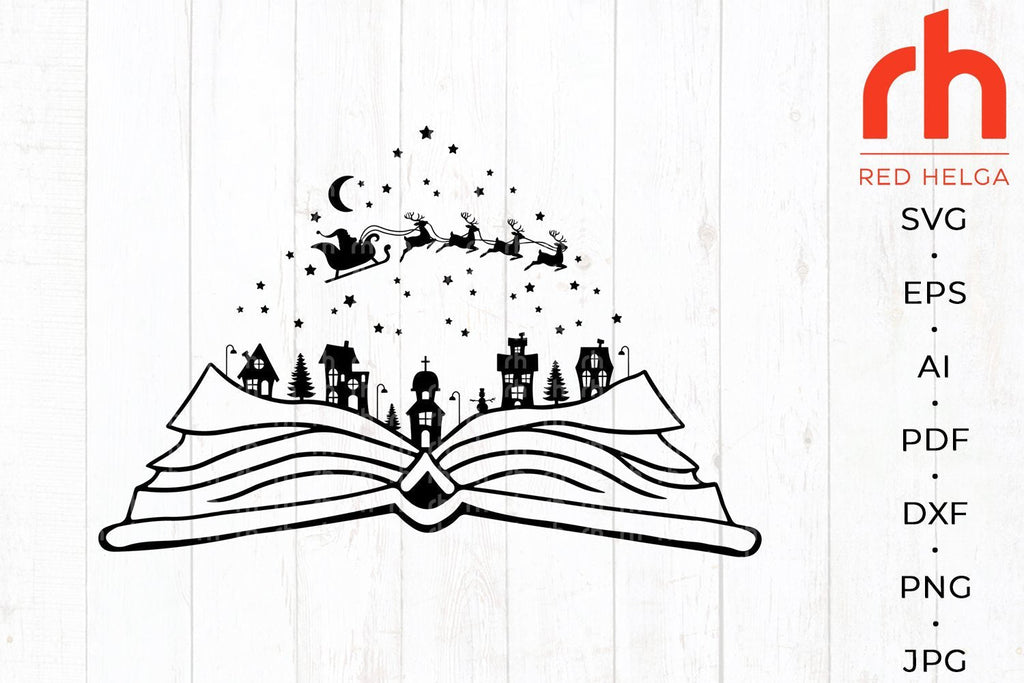 Christmas Book SVG - Xmas Village Cut File - So Fontsy