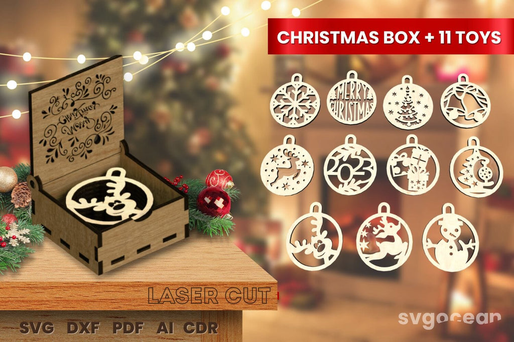 Christmas Box Laser Cut | 11 Christmas Toys | Glowforge - So Fontsy