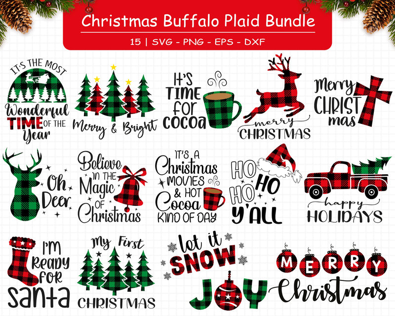 Christmas Buffalo Plaid Bundle Svg, Buffalo Plaid Svg, Christmas Bundle ...