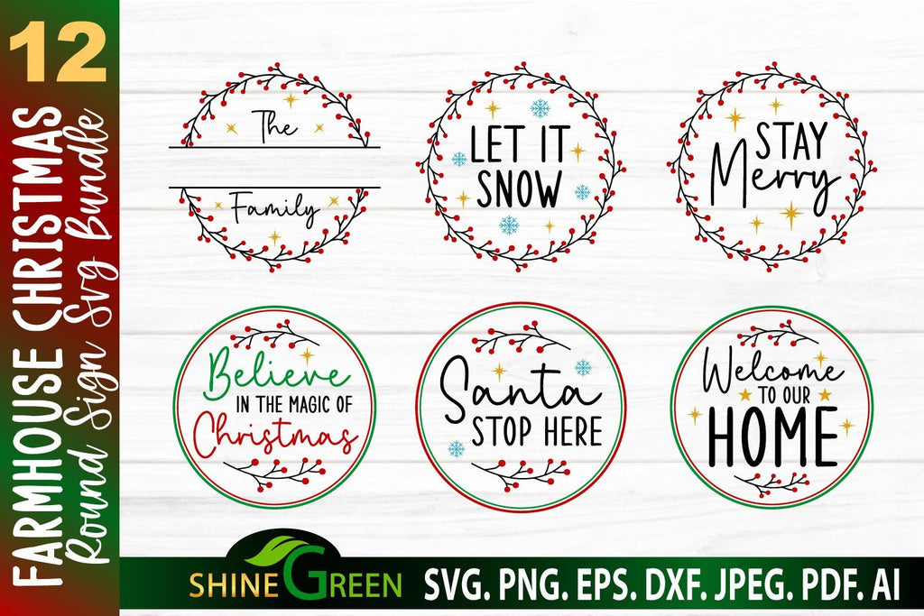 Christmas Bundle SVG -Farmhouse Christmas Round Sign Bundle - So Fontsy