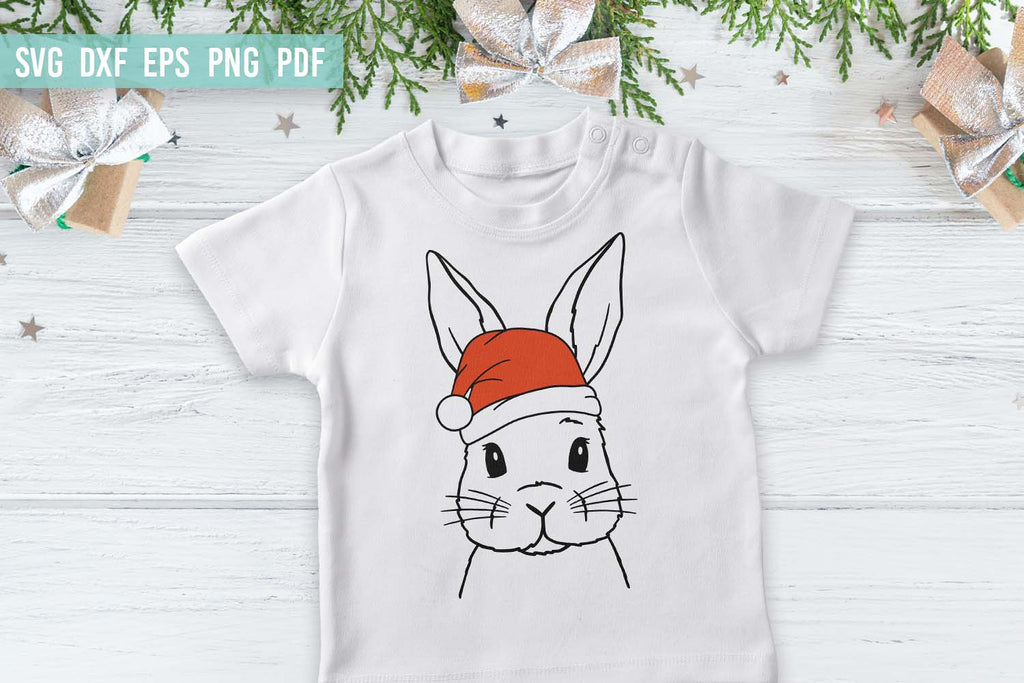 Christmas Bunny SVG | Christmas Cut file | Bunny Santa hat - So Fontsy