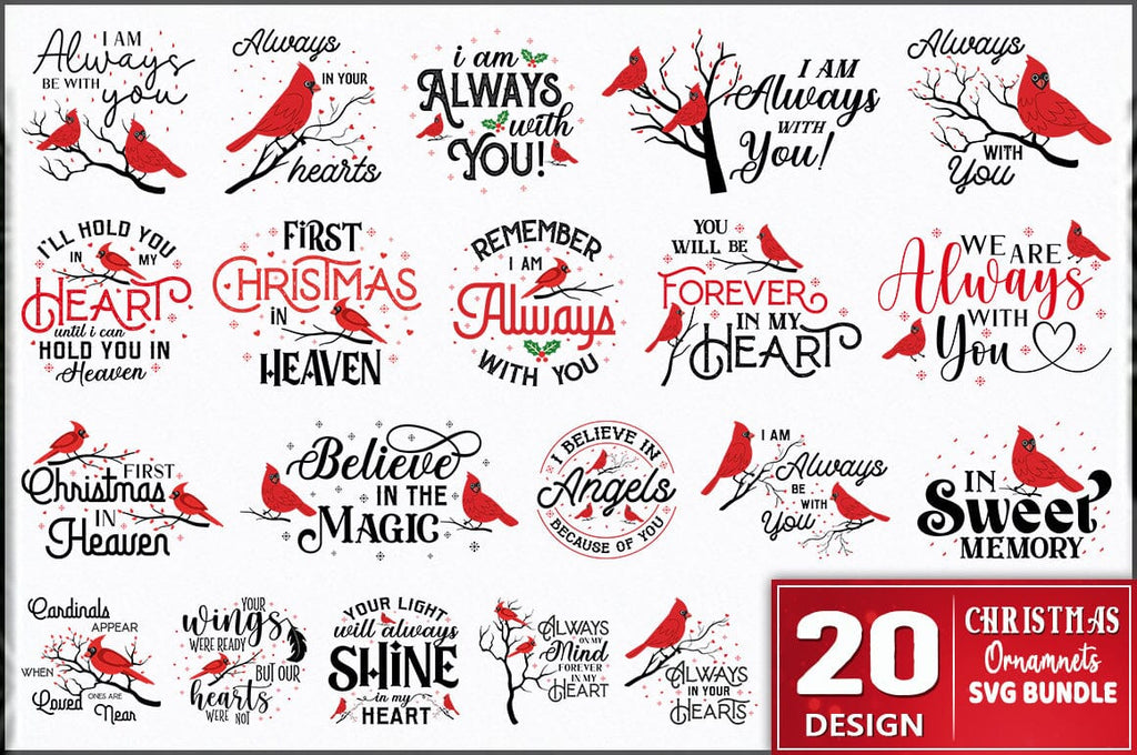 Christmas Cardinal SVG Bundle, Cardinal ornaments Bundle - So Fontsy