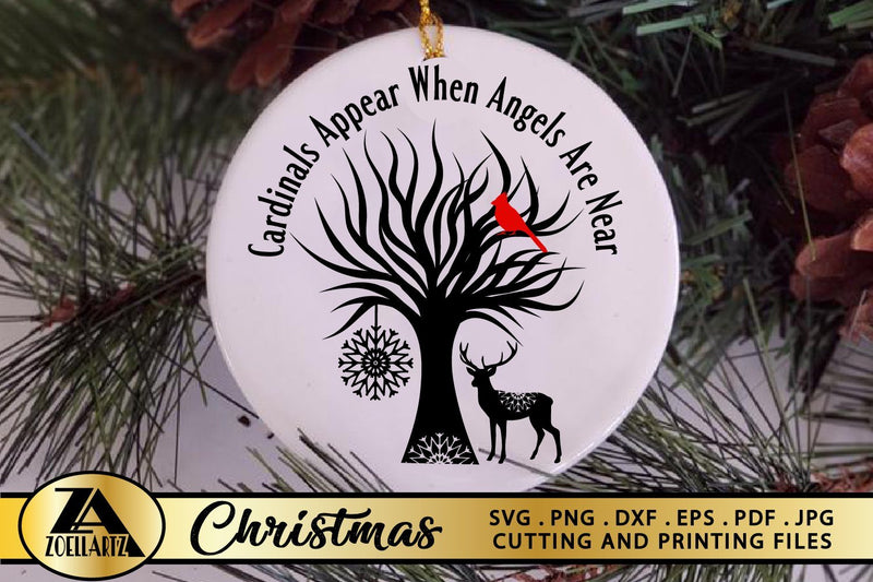 Christmas Cardinal Tree SVG Christmas Ornament SVG Cut Files - So Fontsy
