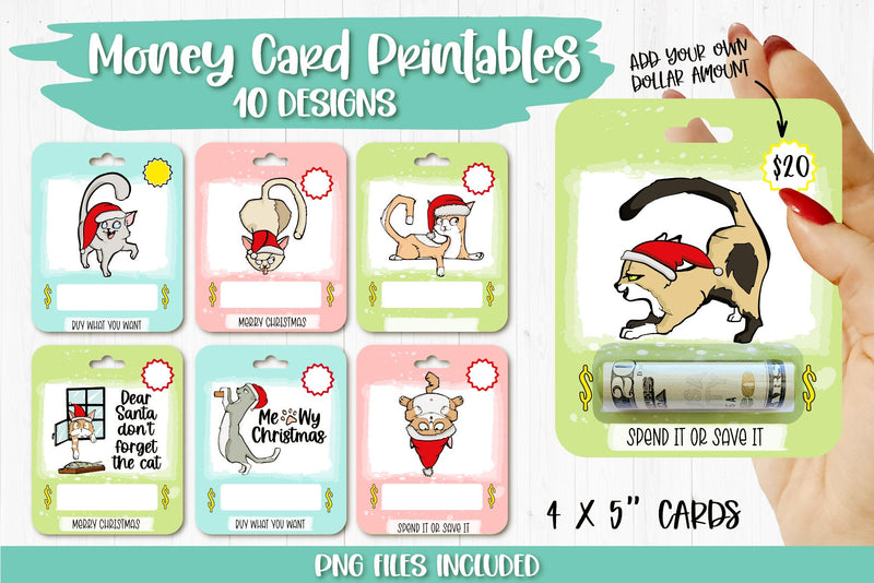 Christmas Cat Money Card PNG Designs | Stocking Stuffer Gift - So Fontsy