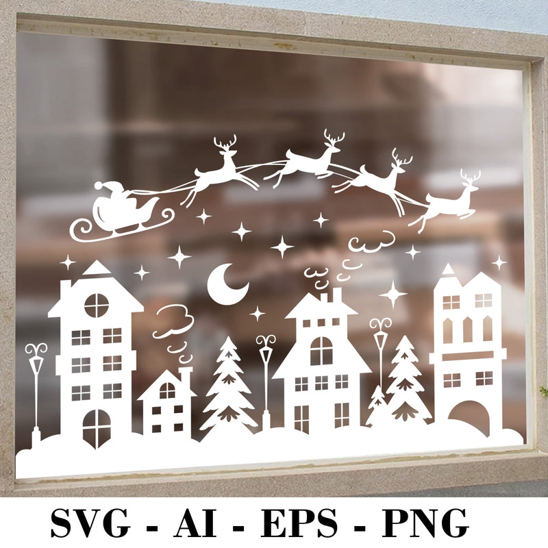 Christmas City SVG, EPS, Christmas Scene SVG, Christmas Village Canal Houses, Christmas Town SVG ...