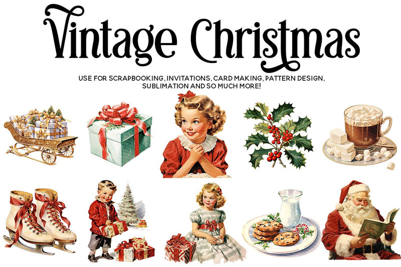 Christmas Clipart, Vintage Christmas Clipart Bundle - So Fontsy