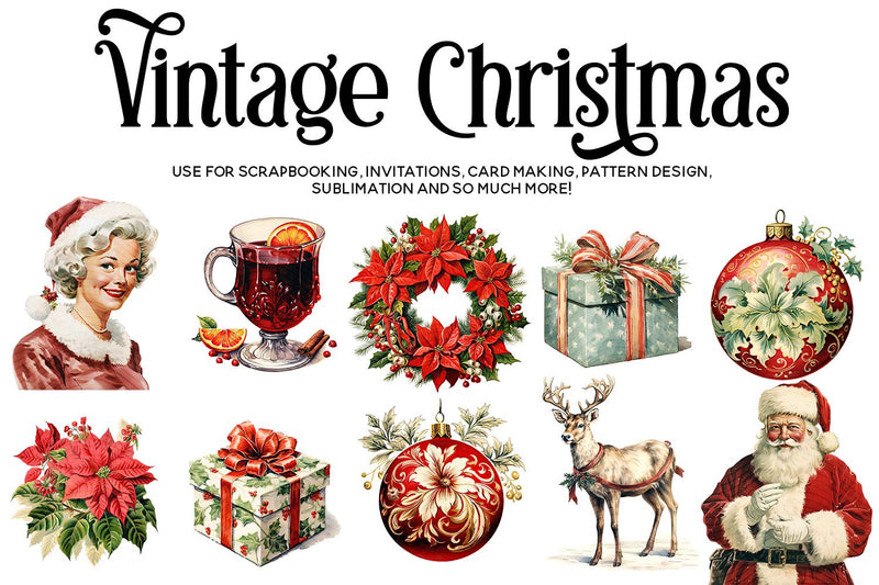 Christmas Clipart, Vintage Christmas Clipart Bundle - So Fontsy