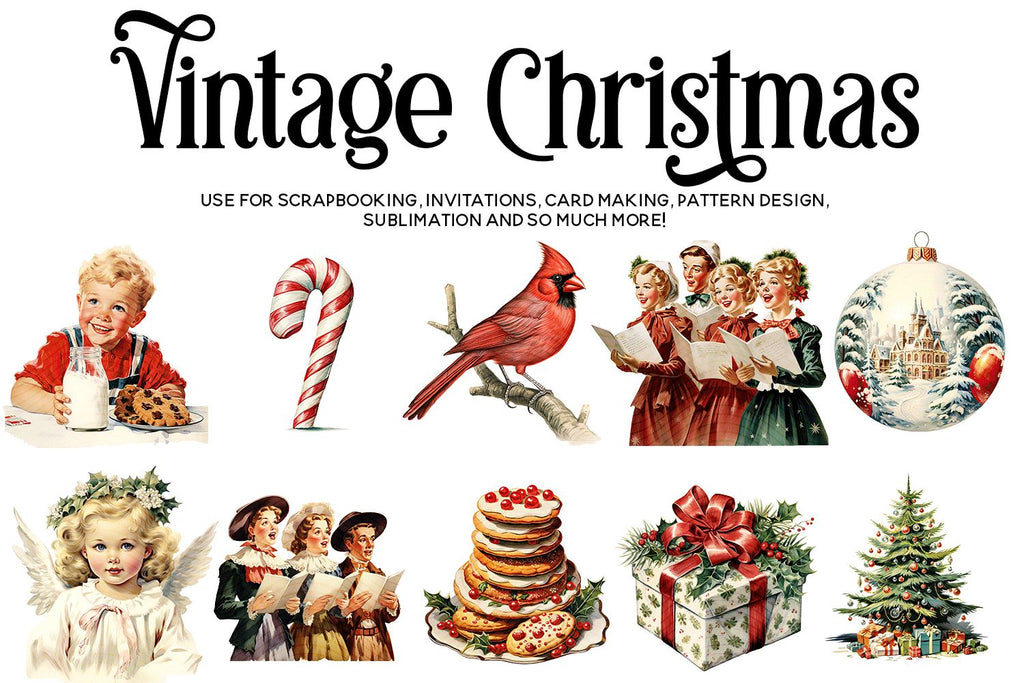 Christmas Clipart, Vintage Christmas Clipart Bundle - So Fontsy