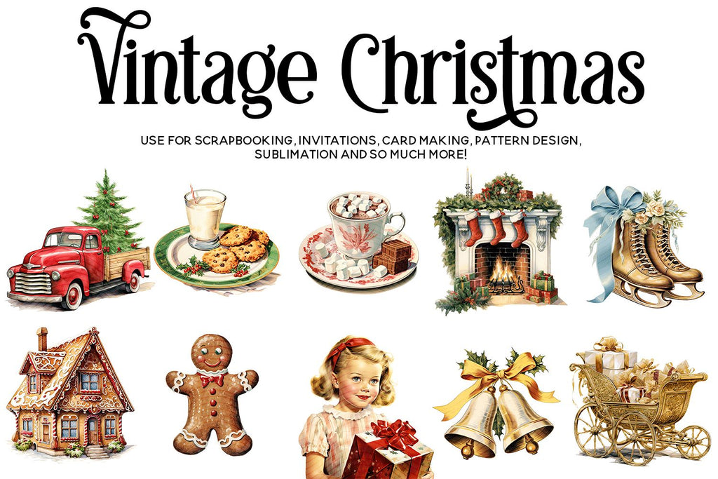 Christmas Clipart, Vintage Christmas Clipart Bundle - So Fontsy