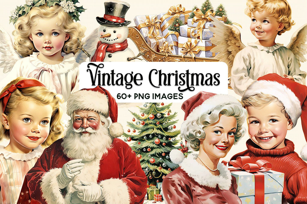 Christmas Clipart, Vintage Christmas Clipart Bundle - So Fontsy