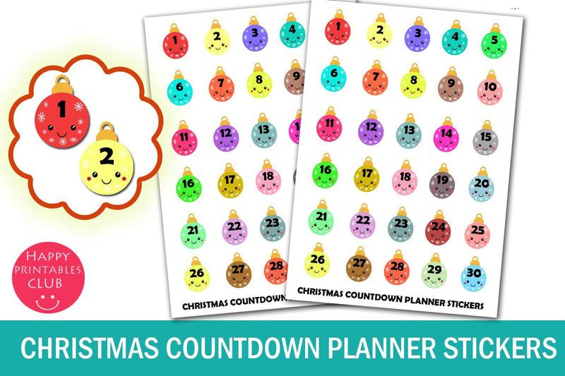 Christmas Countdown Planner Stickers- Kawaii Christmas Ornament ...