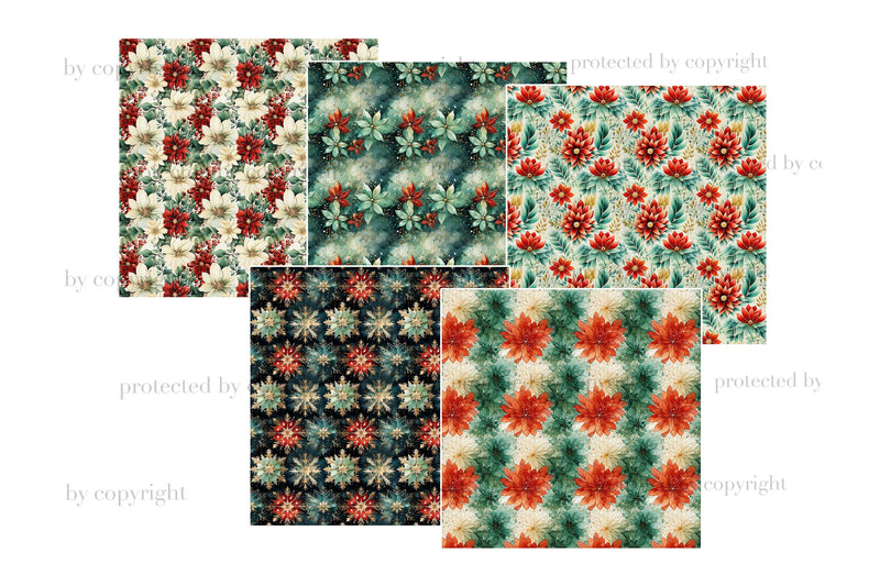 Christmas Digital Paper Set | Red Green Gold Digital Pattern - So Fontsy