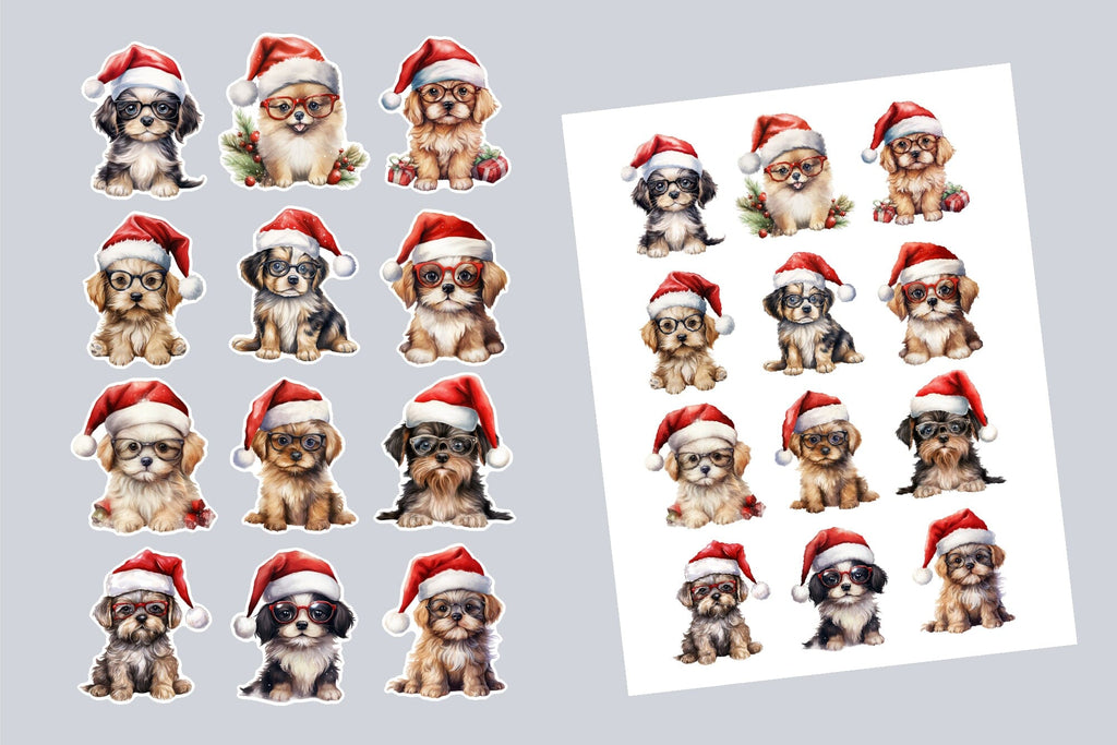 Christmas Dog Stickers Bundle, Festive Printable Sticker Set - So Fontsy