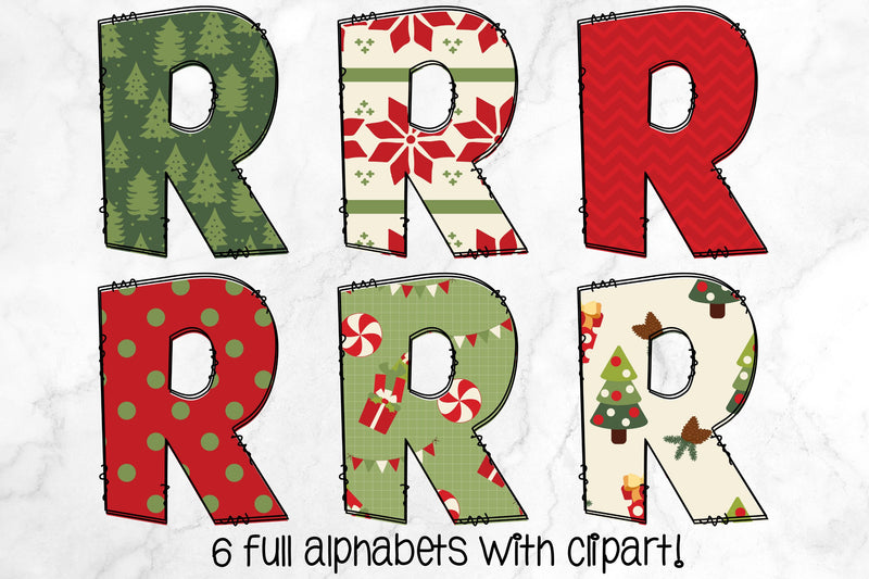 Christmas Doodle Letters PNG, Vintage Christmas Alpha Bundle - So Fontsy