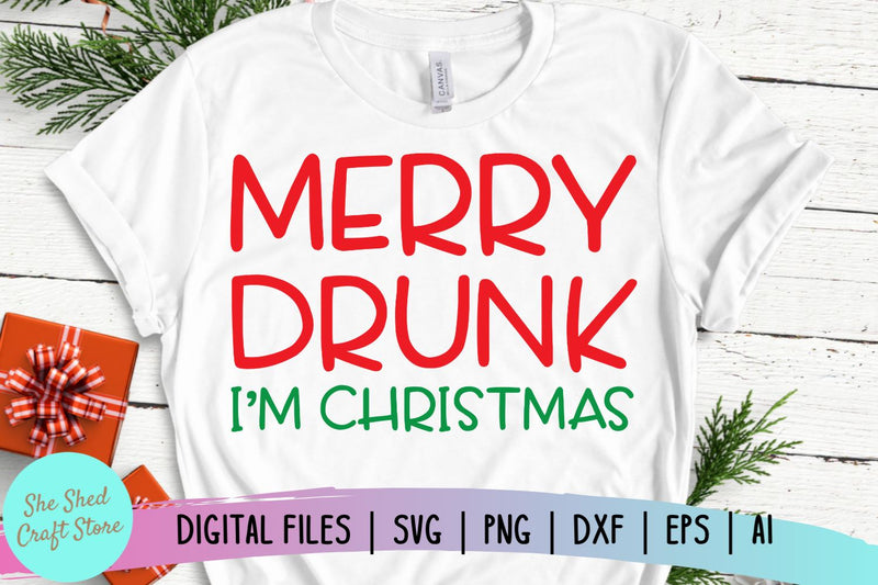 Christmas Drinking SVG , Merry Drunk I'm Christmas SVG - So Fontsy