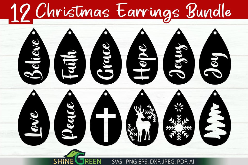 Christmas Earrings Bundle - 12 Filigree and 1 Solid Earring Template ...