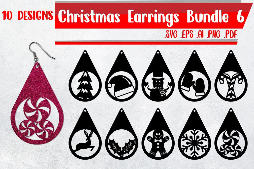 Christmas Earrings Bundle 6 - Svg Eps Ai Png Pdf - So Fontsy