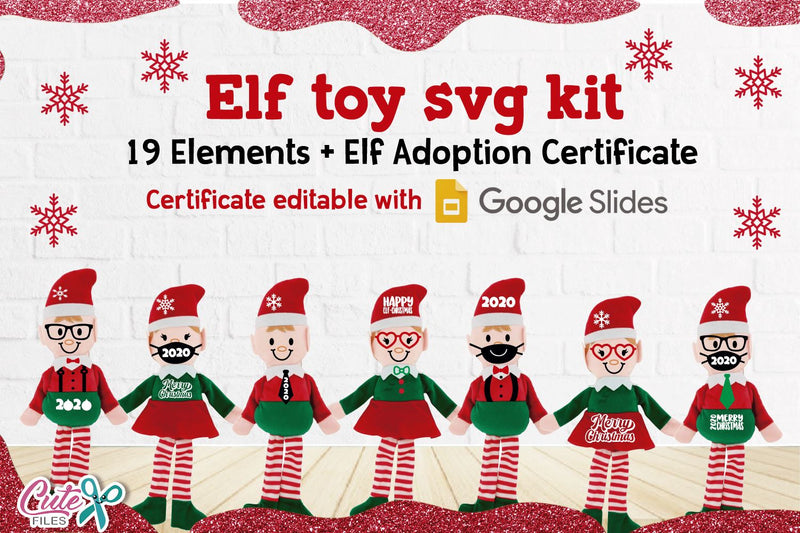 Christmas Elf toy kit SVG cut files- Certificate of adoption - So Fontsy