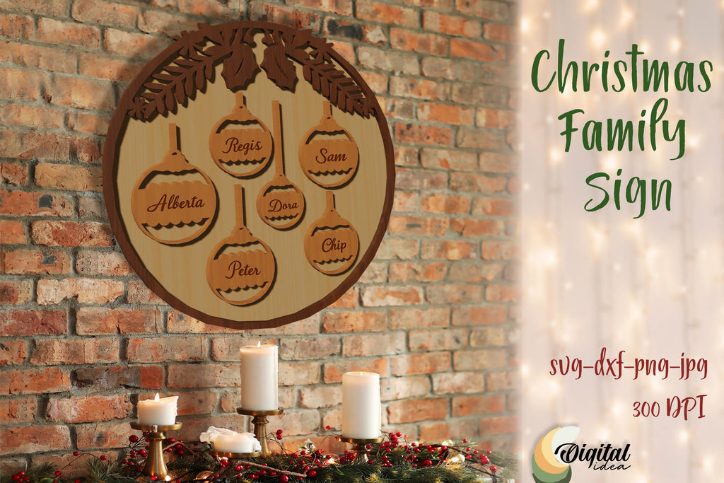 Christmas Family Sign Laser Cut. 3D Christmas Family SVG. - So Fontsy