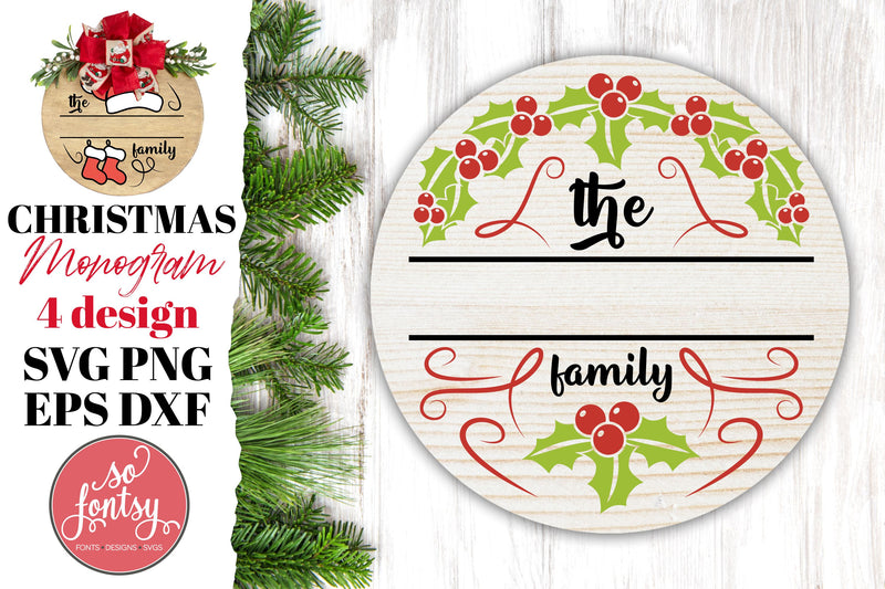 Christmas Family Sign. Split Christmas Monogram SVG - So Fontsy