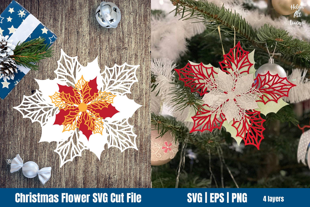 Christmas Flower SVG Cut File | Layered Poinsettia SVG - So Fontsy