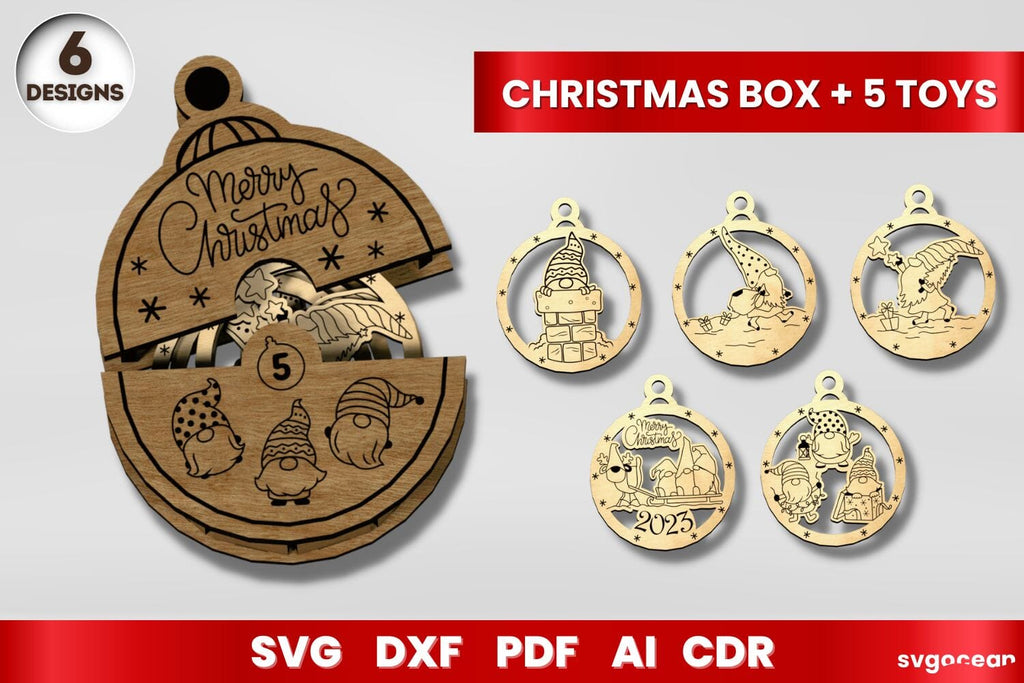 Christmas Gift Box Laser Cut | 5 Christmas Toys | Glowforge - So Fontsy