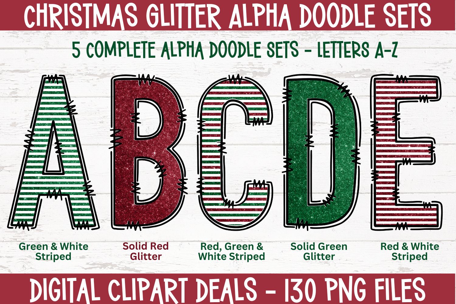 Christmas Glitter Alpha Doodle BIG Bundle - 5 Christmas Doodle Alphabet ...