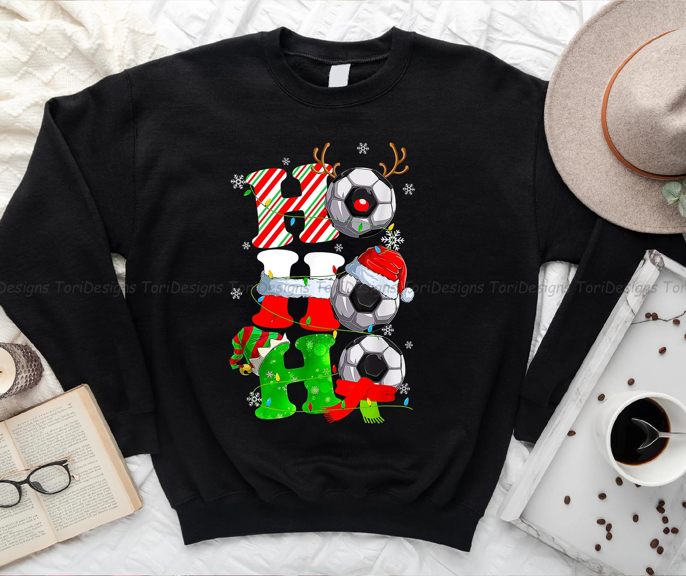 Christmas Ho-Ho-Ho Santa Reindeer Soccer PNG Sublimation Design - So Fontsy