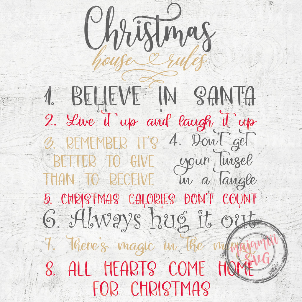 Christmas House Rules Svg, Funny Christmas Svg, Christmas Sign for ...