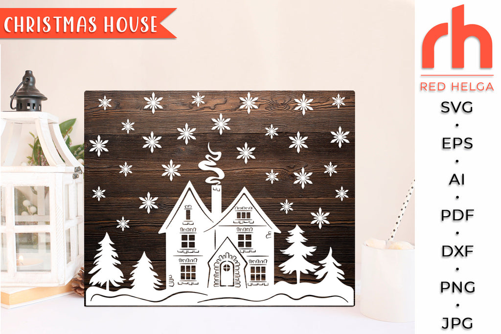 Christmas House SVG - Winter Cottage Cut File - So Fontsy