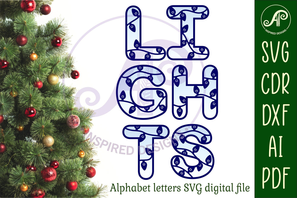 Christmas lights letters alphabet set. 33 layered letter - So Fontsy