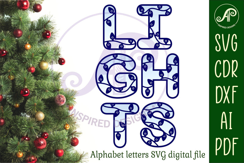 Christmas lights letters alphabet set. 33 layered letter - So Fontsy