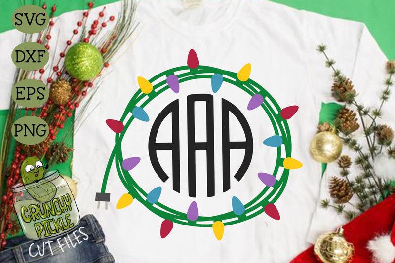 Christmas Lights Monogram Frame 1 SVG Cut File - So Fontsy