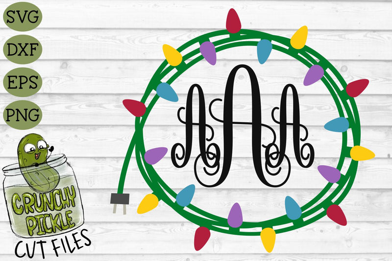 Christmas Lights Monogram Frame 1 SVG Cut File - So Fontsy