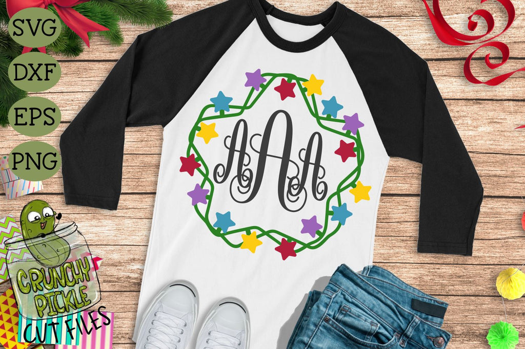 Christmas Lights Monogram Frame 4 SVG Cut File - So Fontsy