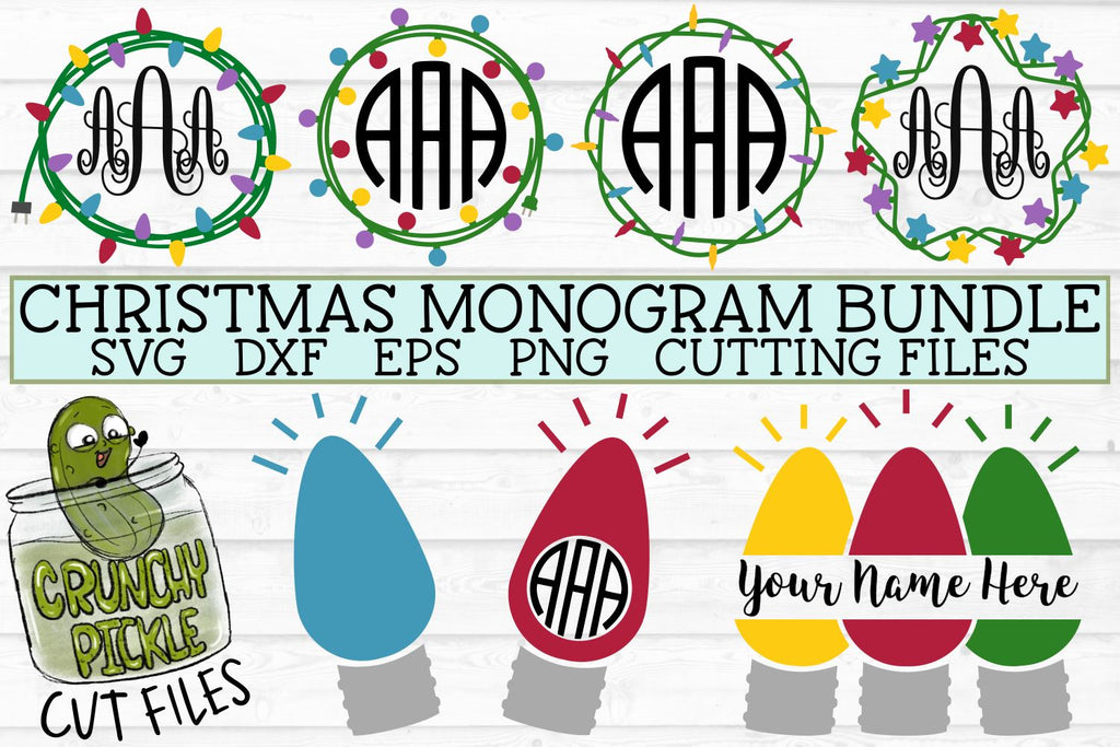 Christmas Lights Monogram Frame SVG Bundle - So Fontsy